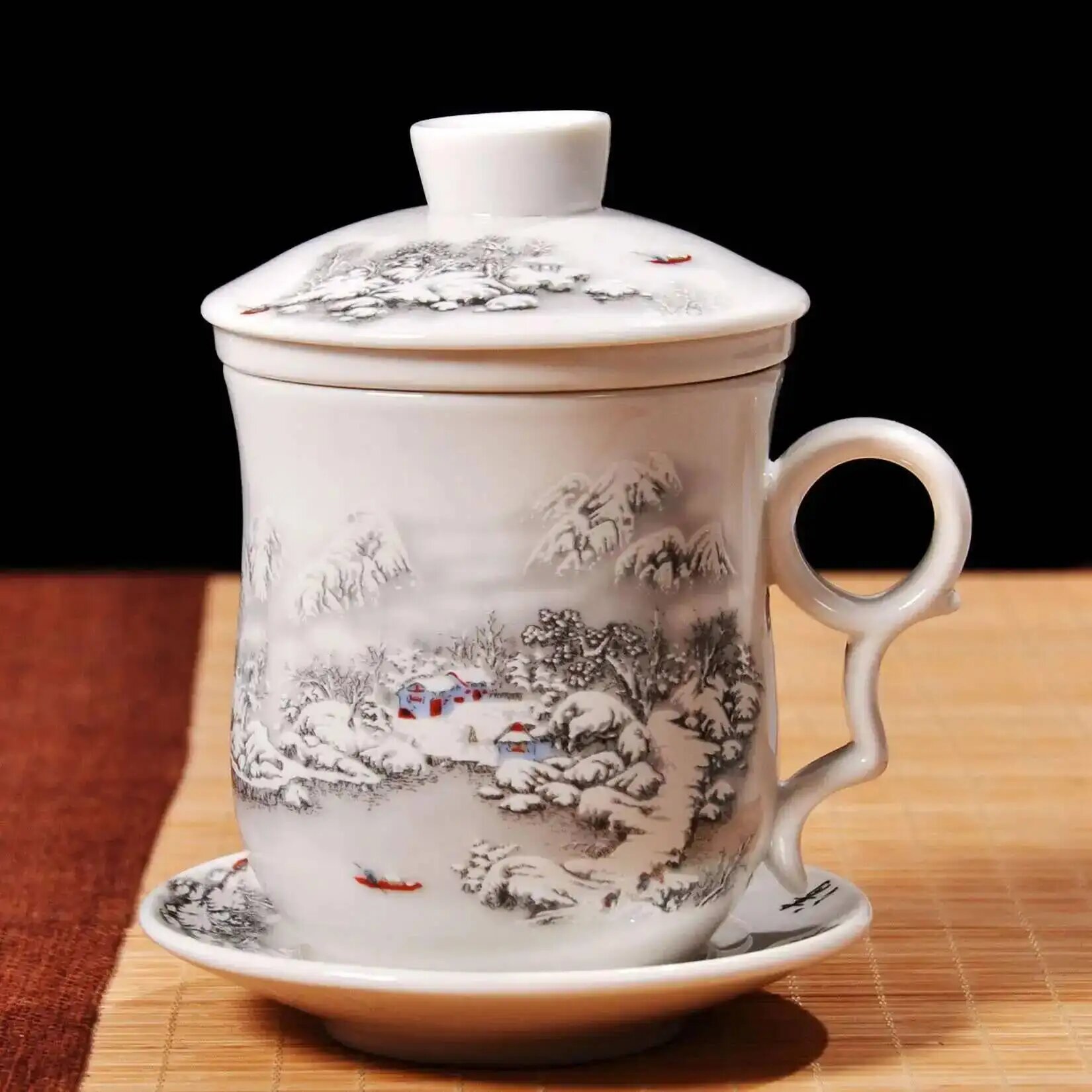 Китайская керамическая чайная чашка сине-белая