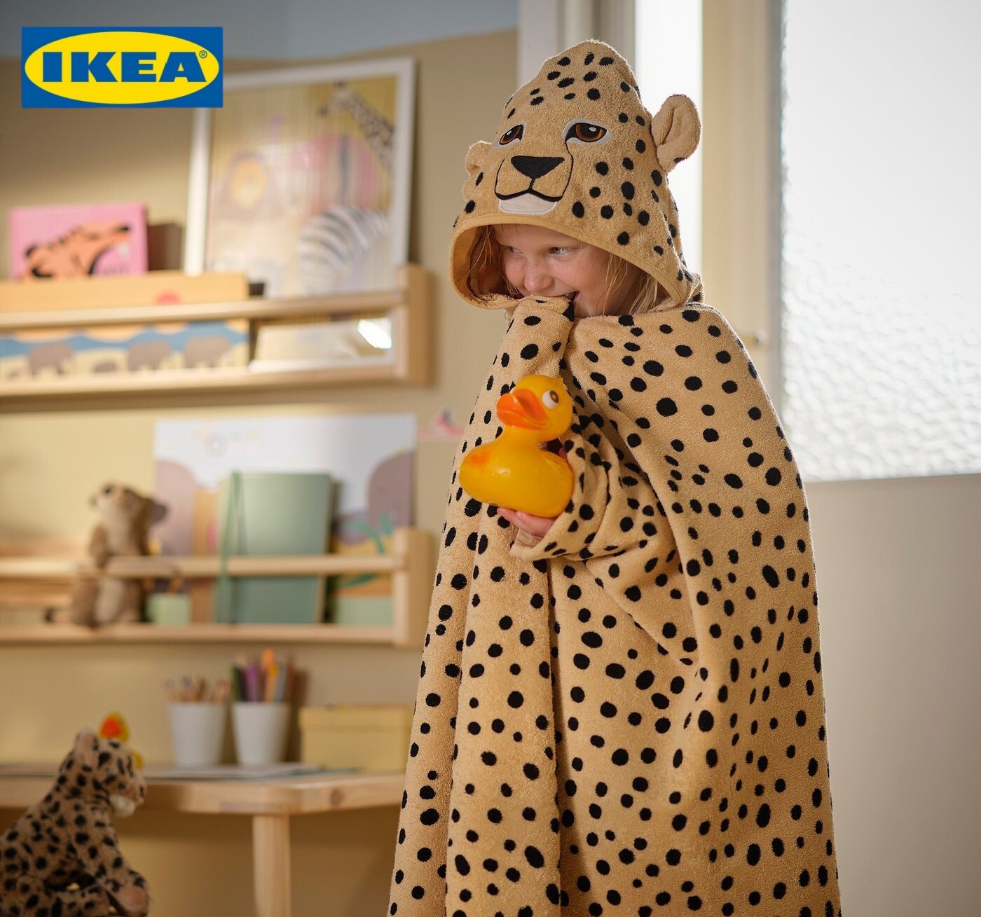 Полотенце для ванной с капюшоном Cheetah, 70 x 140 см, светло-коричневое, IKEA SANDLOPAR
