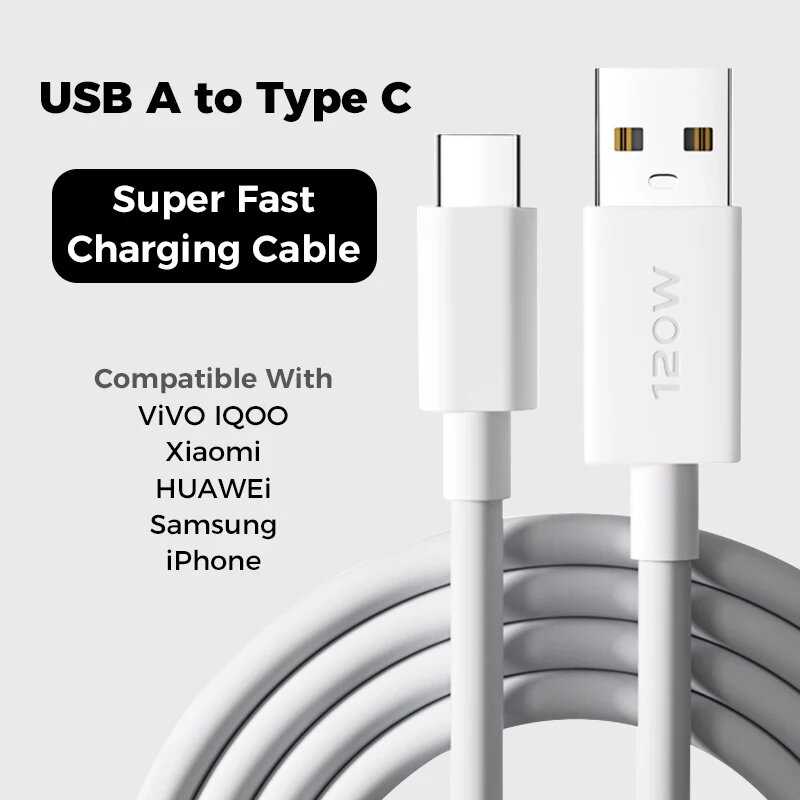 USB A to Type C кабель 120W 2м для Xiaomi, Huawei, Samsung, iPhone