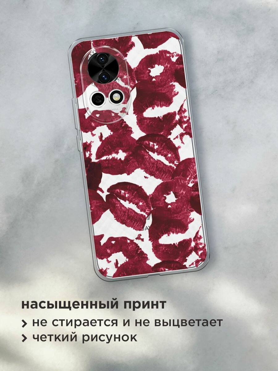 Чехол на Huawei Nova 12/Nova13 / Хуавей Нова 12/Нова 13 с принтом "Помада паттерн 2", прозрачный — фото 1