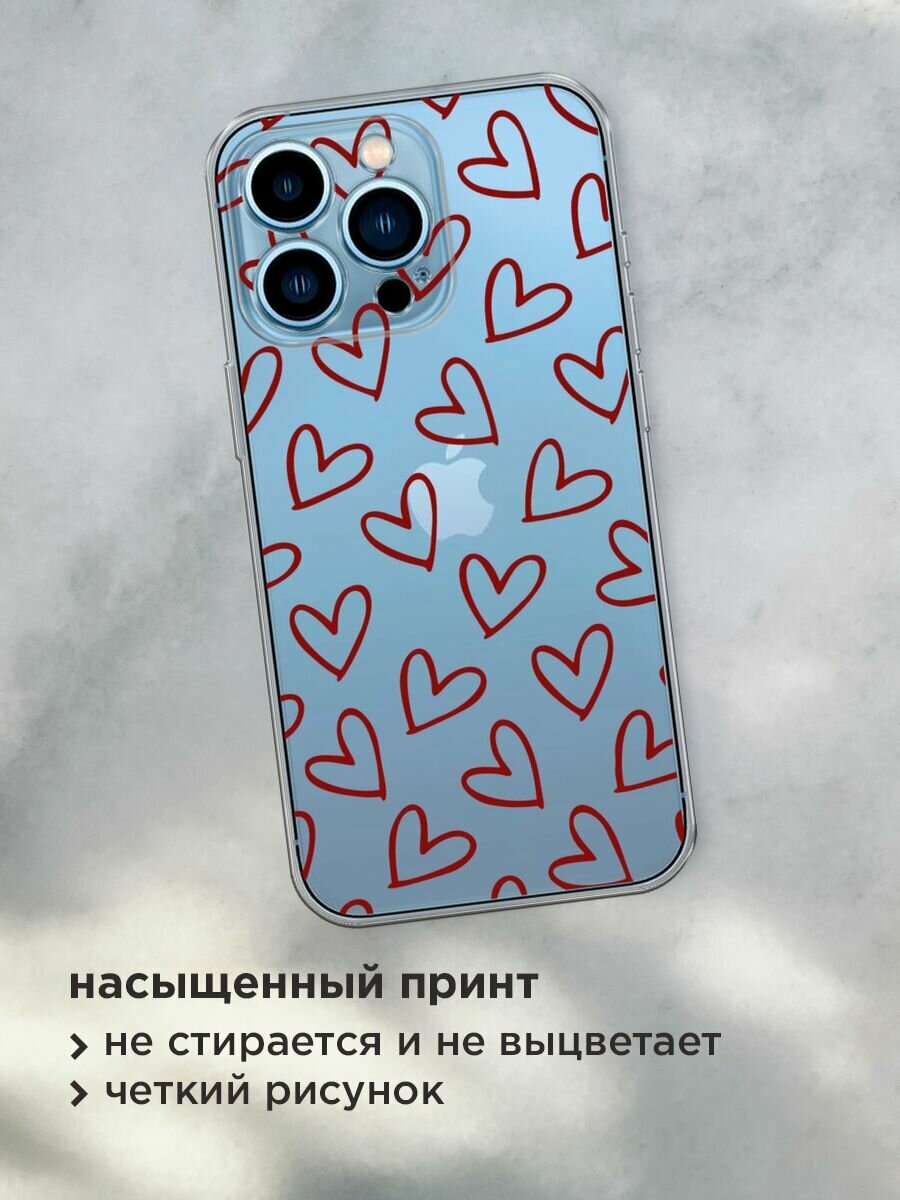 Чехол на Apple iPhone 13 Pro / Айфон 13 Про с принтом "Little hearts doodles 2 - 14 февраля", прозрачный — фото 1