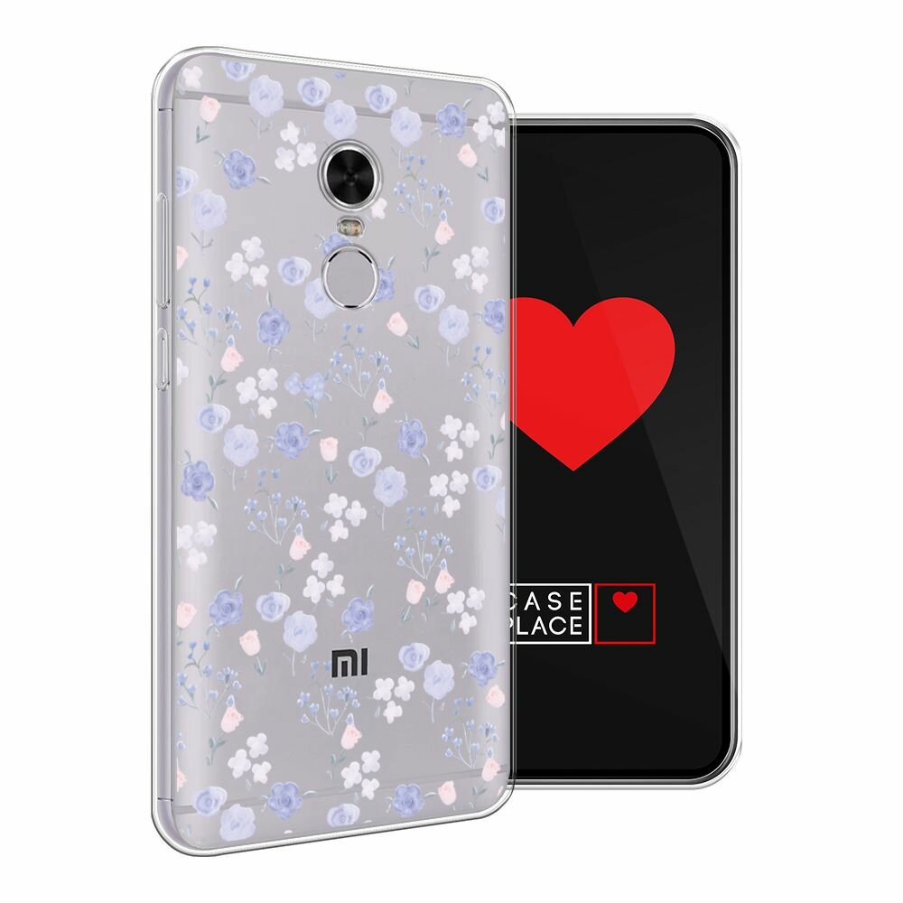Чехол на Xiaomi Redmi Note 4 (MediaTek) / Сяоми Редми Ноут 4 (MediaTek) с принтом "Сиреневые розы паттерн", прозрачный — фото 1