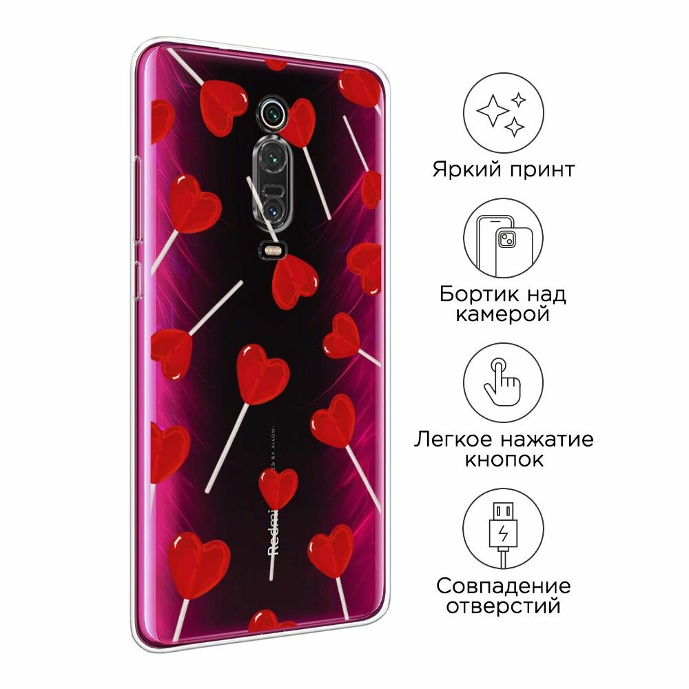 Чехол на Xiaomi Redmi K20/K20 Pro/Mi 9T/9T Pro / Сяоми Редми К20 с принтом "Сердечки-леденцы 2 - 14 февраля", прозрачный — фото 1