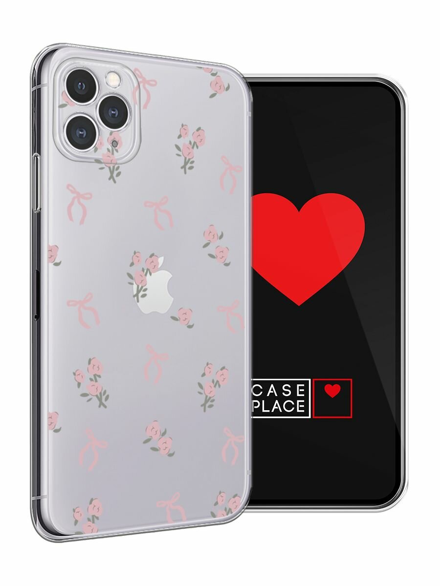Чехол на Apple iPhone 11 Pro Max / Айфон 11 Про Макс с принтом "Розы и ленточки", прозрачный — фото 1
