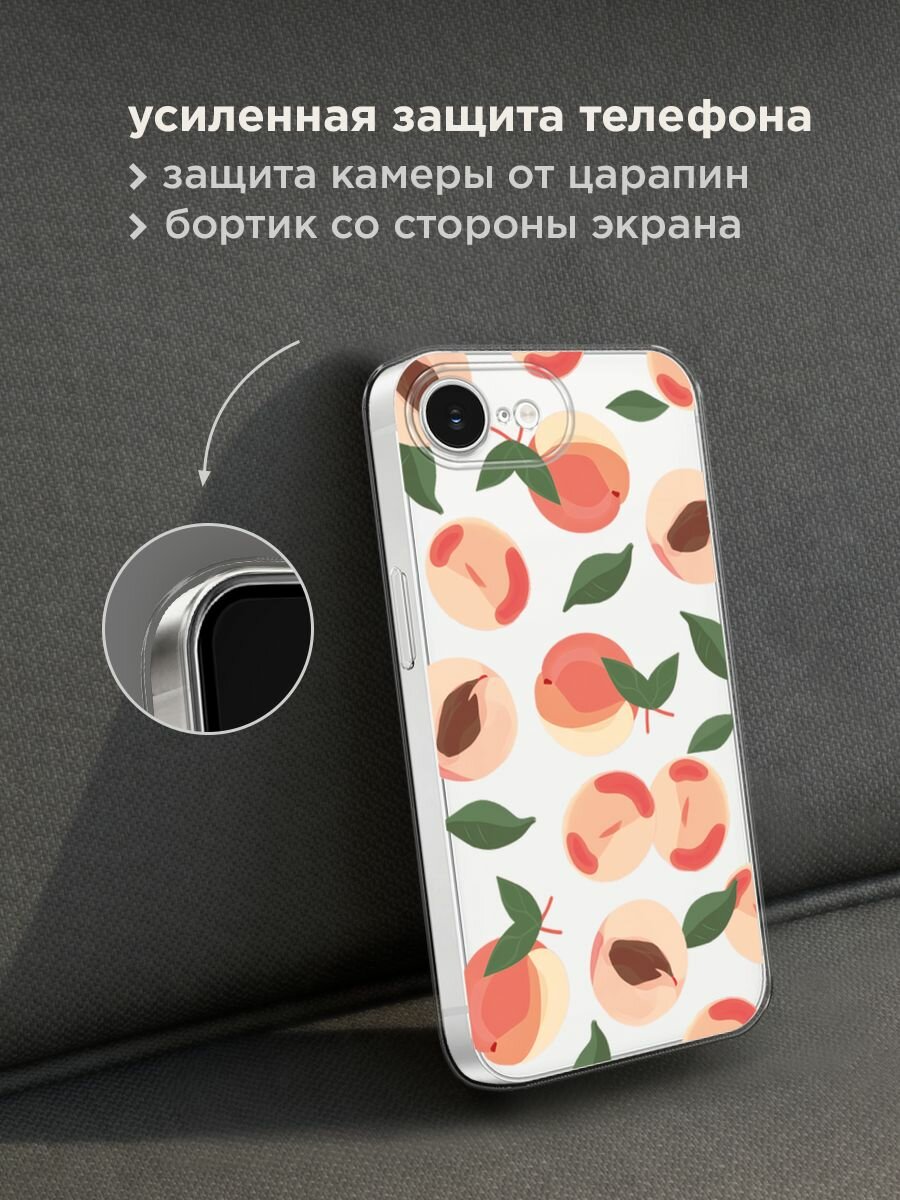 Чехол на Apple iPhone 16e/17e / Айфон 16е/17e с принтом "Нежные персики паттерн 2", прозрачный — фото 1