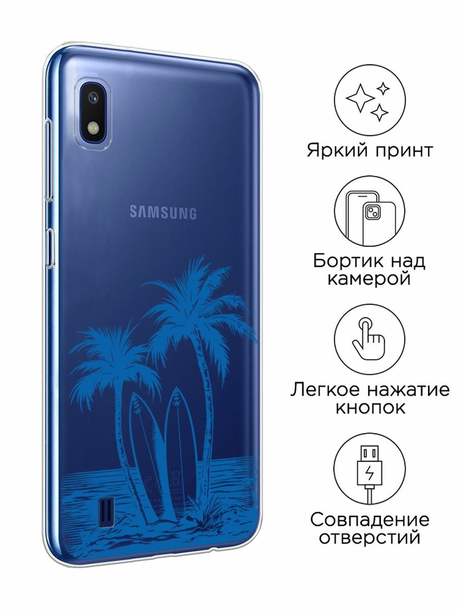 Чехол на Samsung Galaxy A10 / Самсунг Галакси А10 с принтом "Сёрфинг на островах 1", прозрачный — фото 1