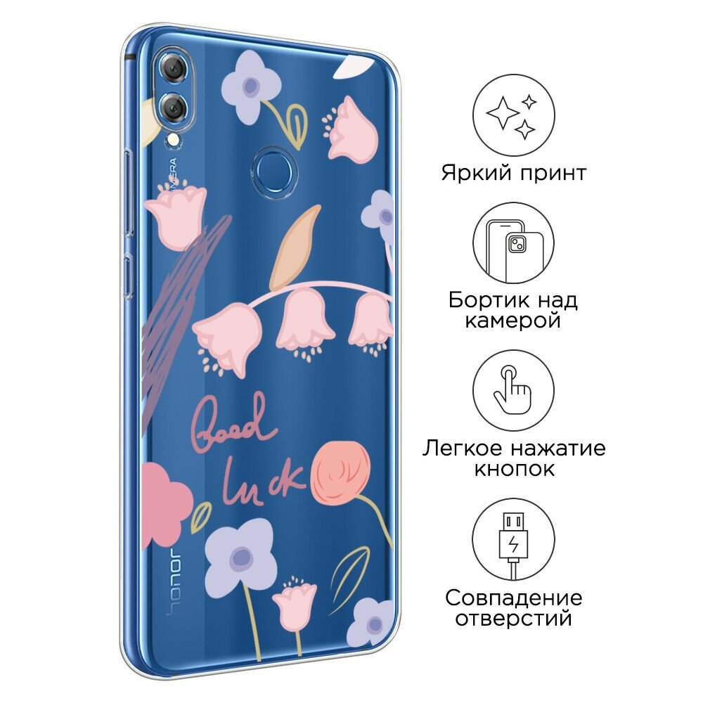 Чехол на Honor 8X / Хонор 8Х с принтом "Lucky flowers", прозрачный — фото 1