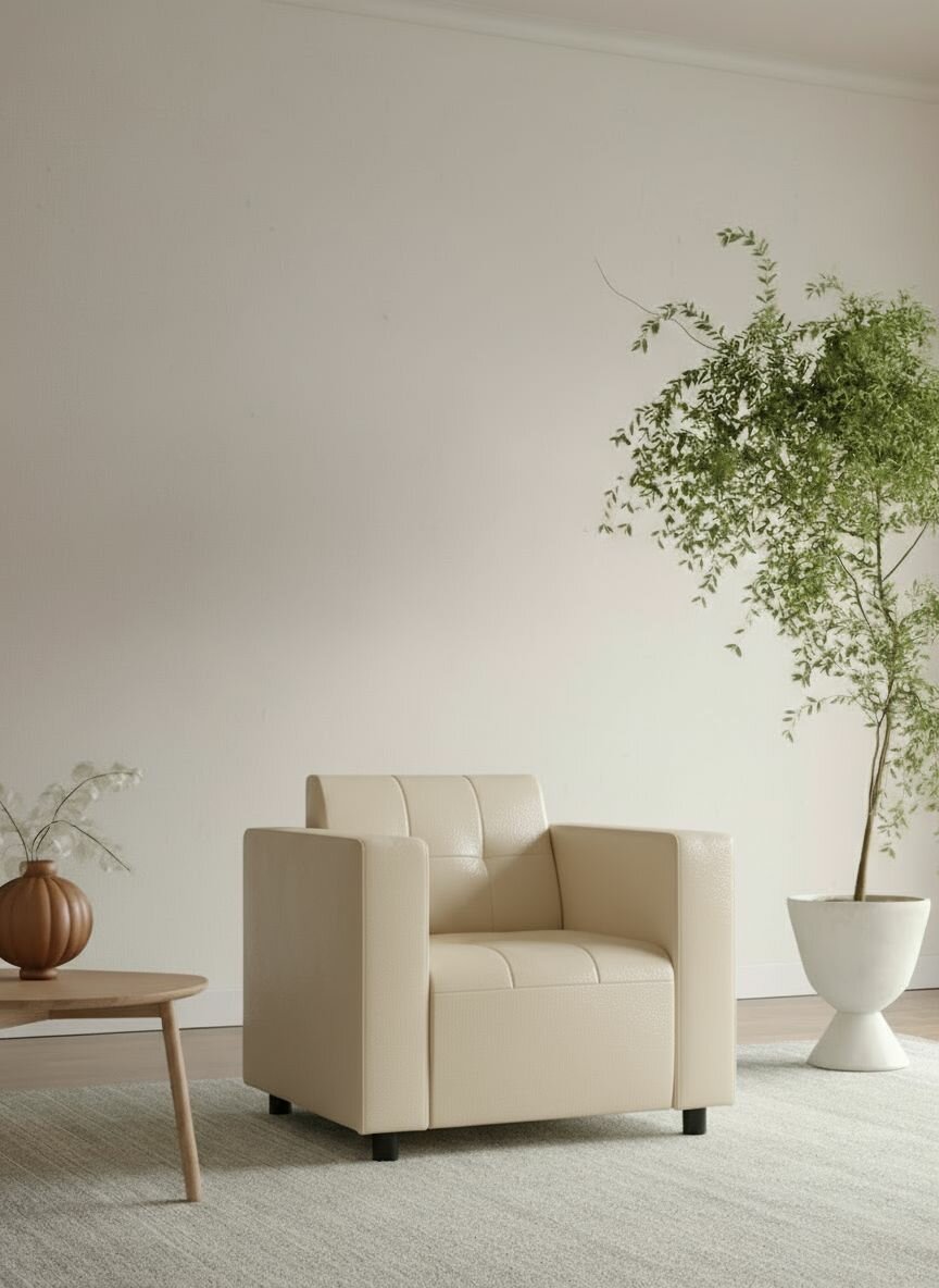 Кресло Альтаир с подлокотниками кремовая кожа в офис, дом, салон красоты, прихожую, гостиную, зону ожидания.