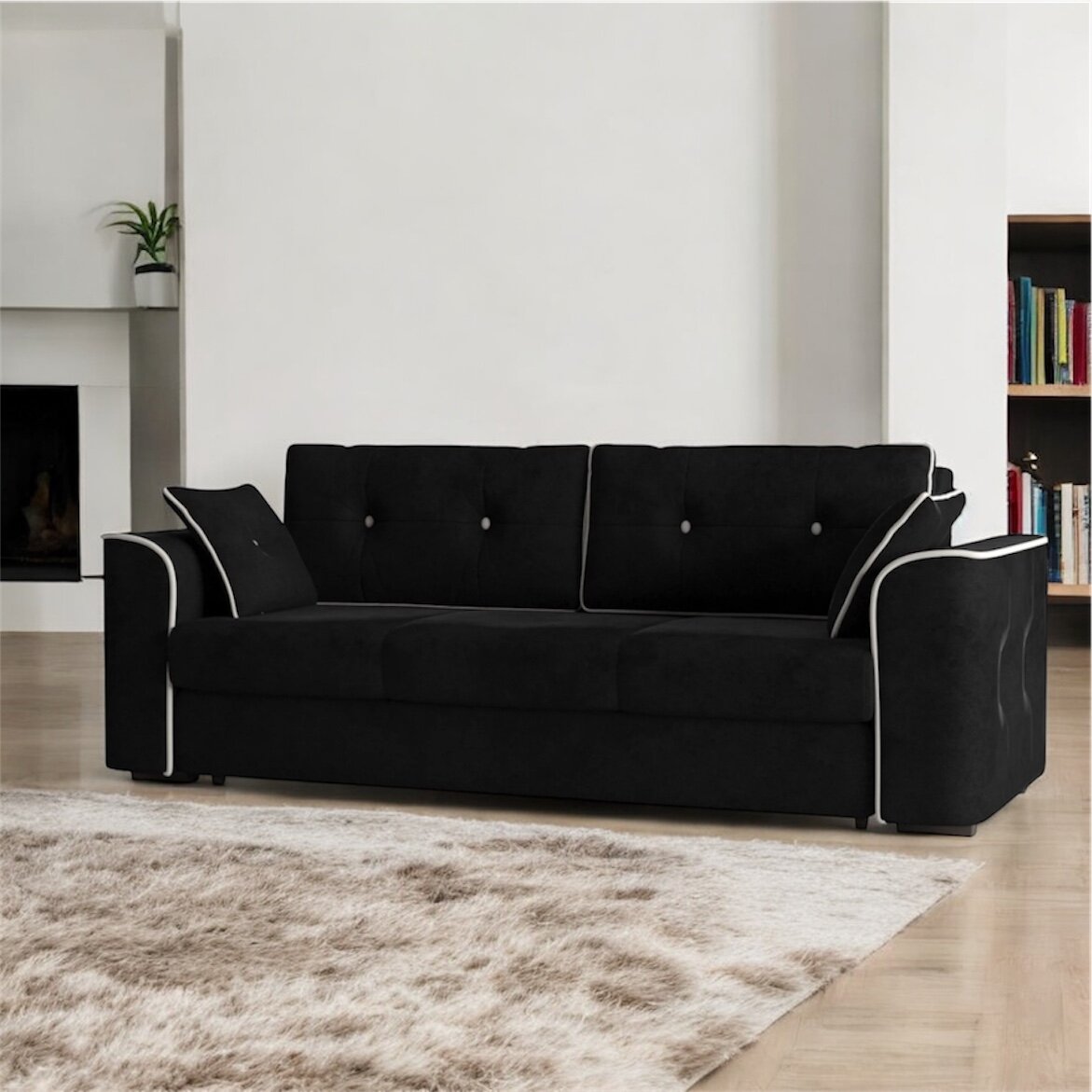 Диван-кровать Narvik, Независимый пружинный блок, Механизм еврокнижка, Антивандальный велюр, Цвет черный