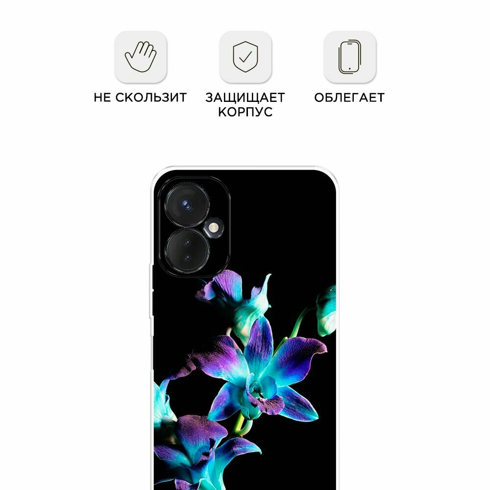 Чехол на Tecno Spark 9 Pro / Техно Спарк 9 Про с принтом "Синий цветок на черном" — фото 1