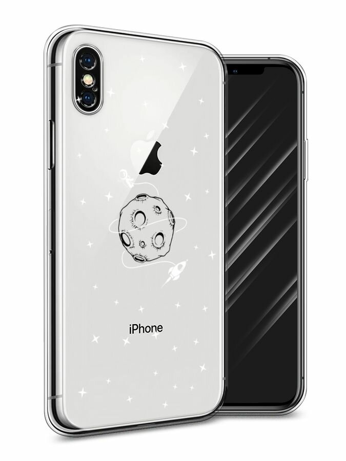 Чехол на Apple iPhone XS Max / Айфон XS Max с принтом "Полет вокруг луны", прозрачный
