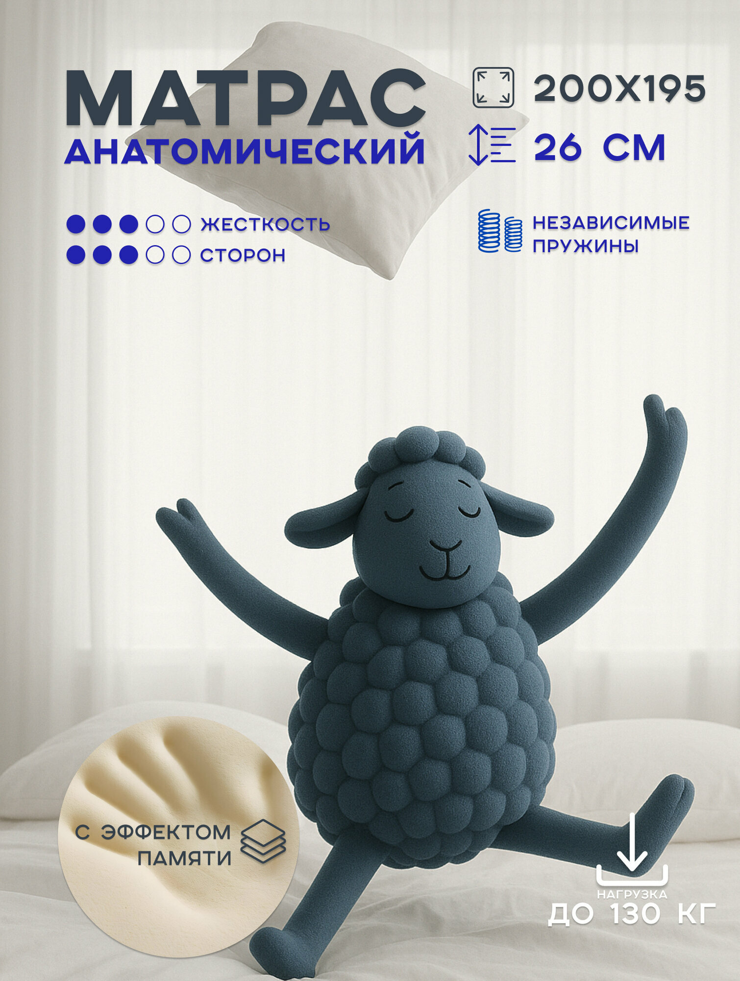 Матрас 200х195 Ортис MEMORY PREMIUM LOF EXTRA, на независимых пружинах, эффект памяти