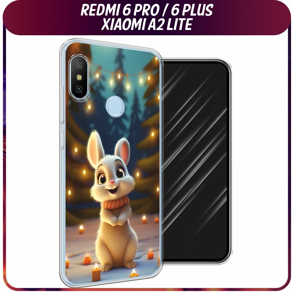 Чехол на Xiaomi Redmi 6 Pro/6 Plus/Mi A2 Lite / Сяоми Редми 6 Про/6 Плюс/Ми A2 Лайт с принтом "Кролик среди свечей"