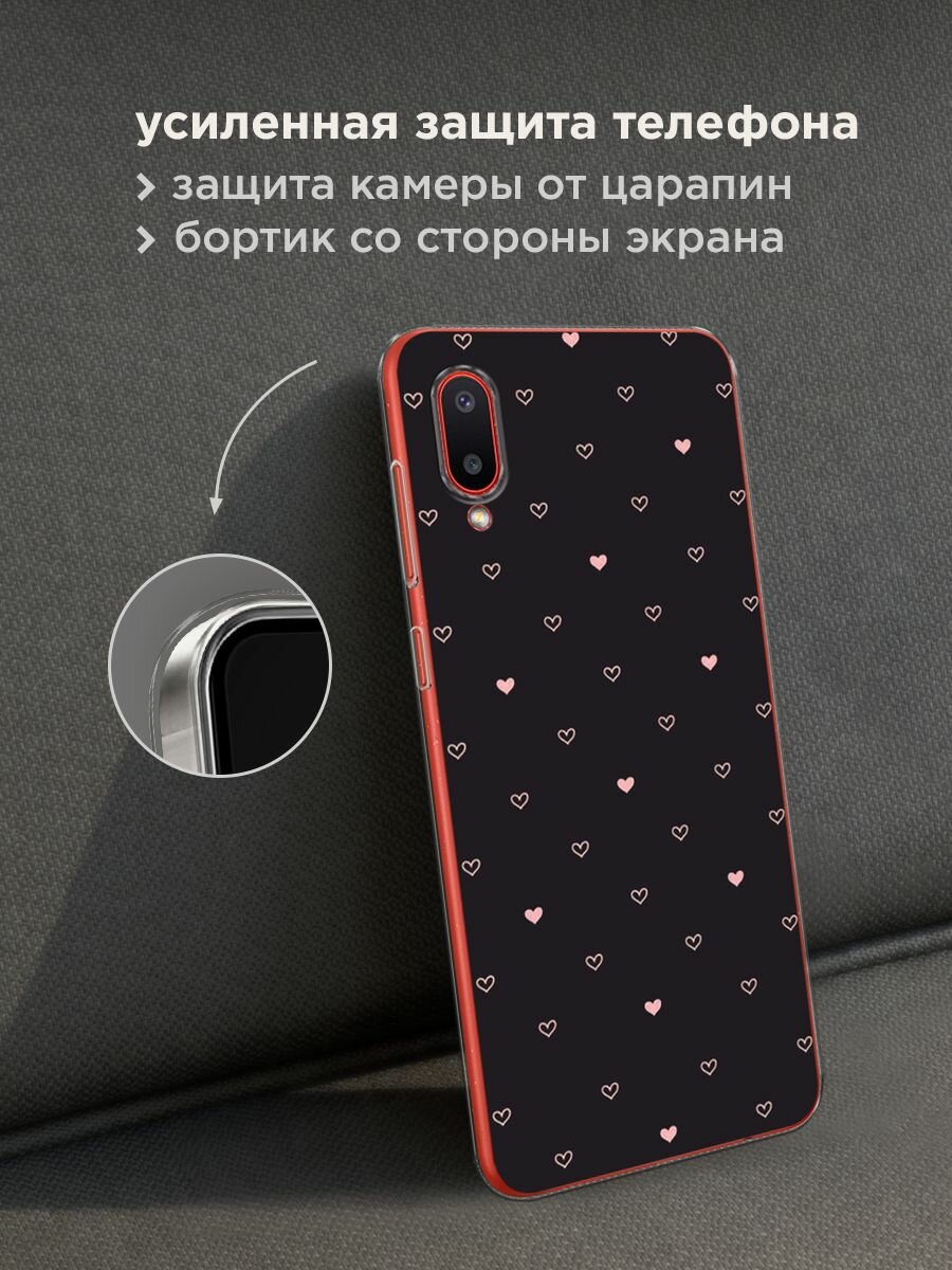 Чехол на Samsung Galaxy A02 / Самсунг Галакси А02 с принтом "Черный фон и сердечки" — фото 1