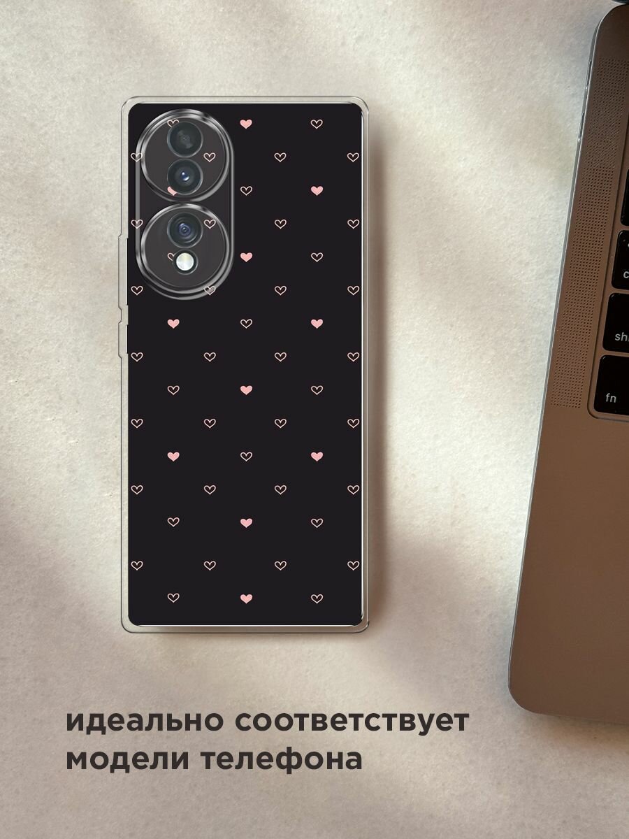 Чехол на Honor 70 / Хонор 70 с принтом "Черный фон и сердечки" — фото 1