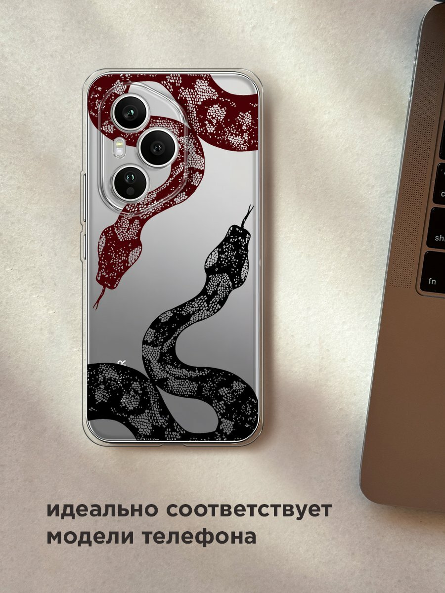 Чехол на Honor 400 Pro / Хонор 400 Про с принтом "Силуэты змей 2", прозрачный — фото 1