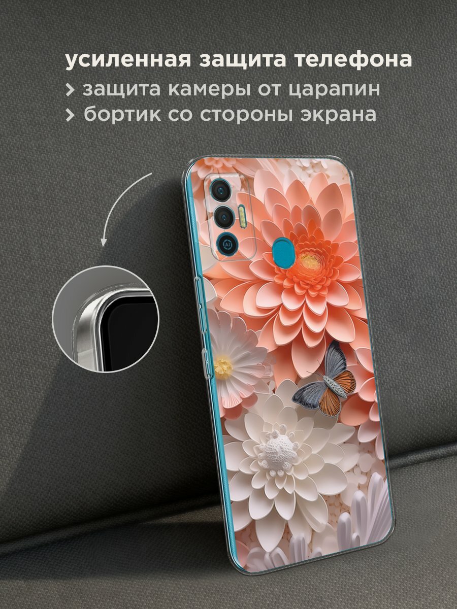 Чехол на Tecno Spark 7 / Техно Спарк 7 с принтом "Бумажные цветы" — фото 1
