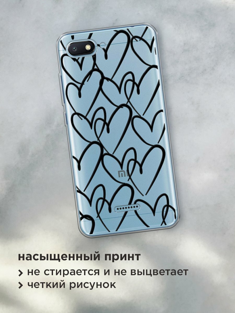 Чехол на Xiaomi Redmi 6A / Сяоми Редми 6А с принтом "Hearts doodle black 1" — фото 1