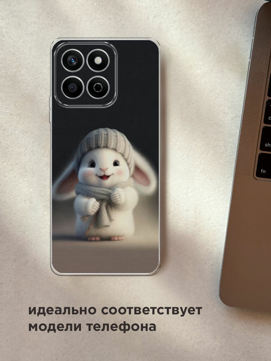 Чехол на Honor X7c / Хонор X7c с принтом "Белый крольчонок в шапке" — фото 1