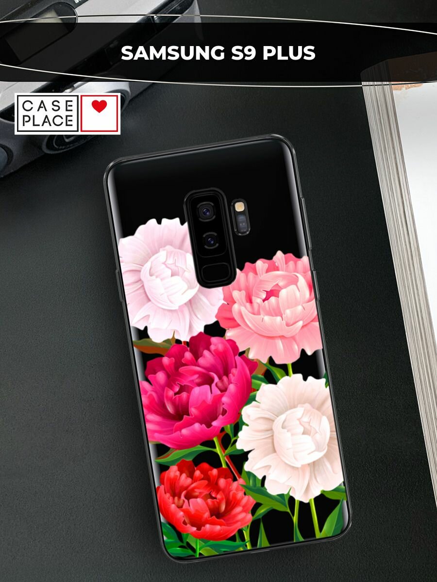 Чехол на Samsung Galaxy S9 + / Самсунг Галакси С9 Плюс с принтом "Большие пионы", прозрачный