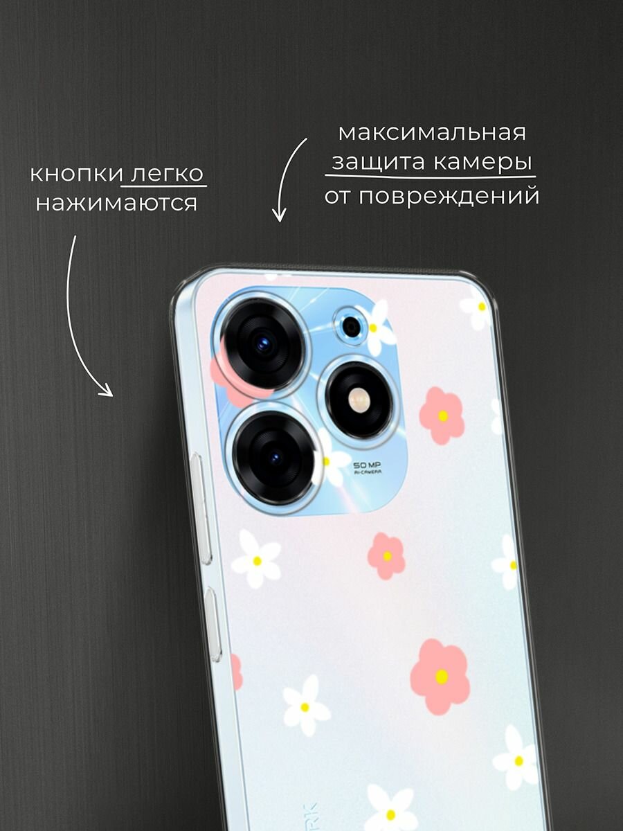 Чехол на Tecno Spark 10 Pro / Текно Спарк 10 Про с принтом "Розовые и белые цветы", прозрачный — фото 1