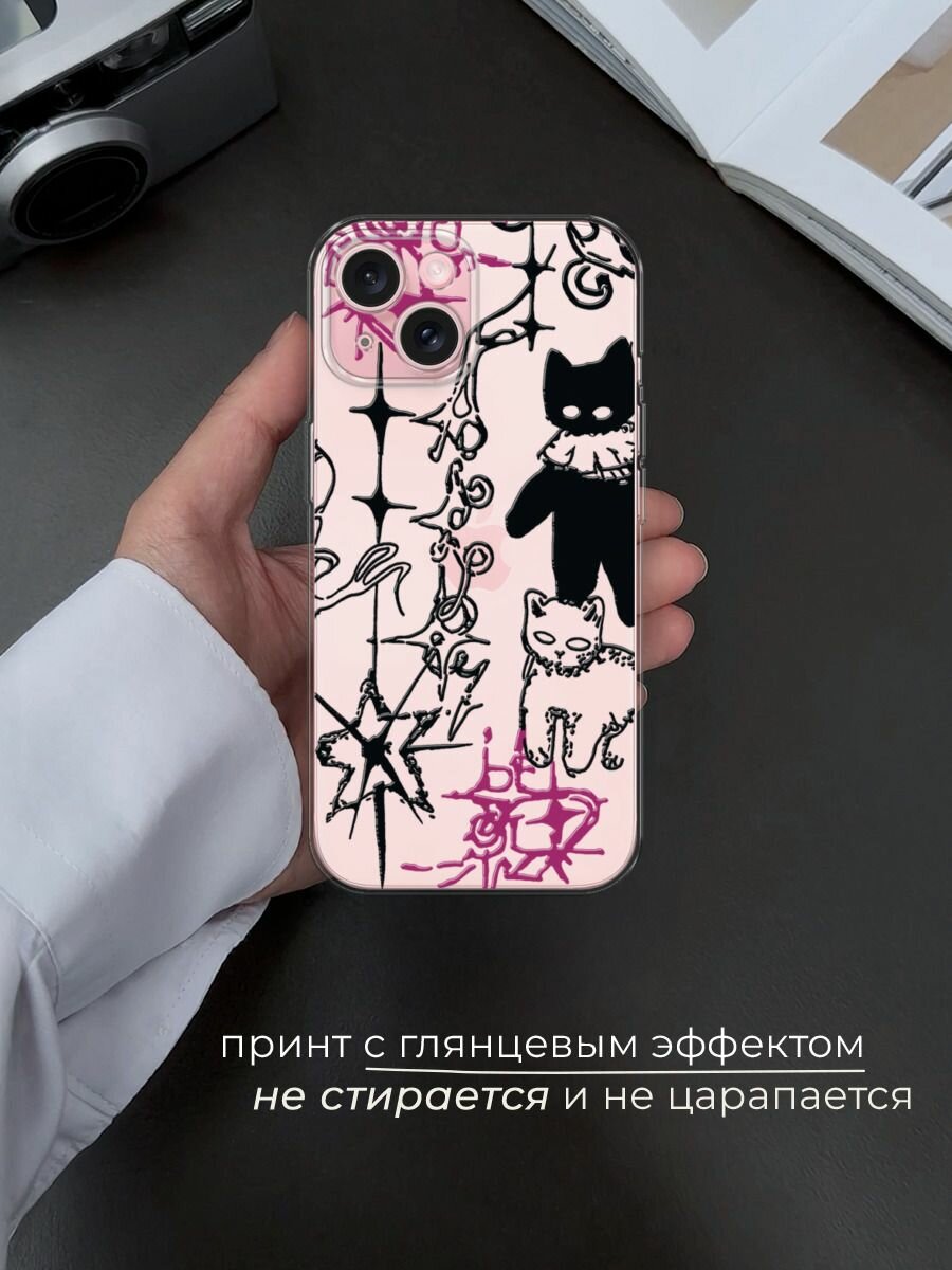 Чехол на Apple iPhone 15 / Айфон 15 с принтом "Готические котики" — фото 1