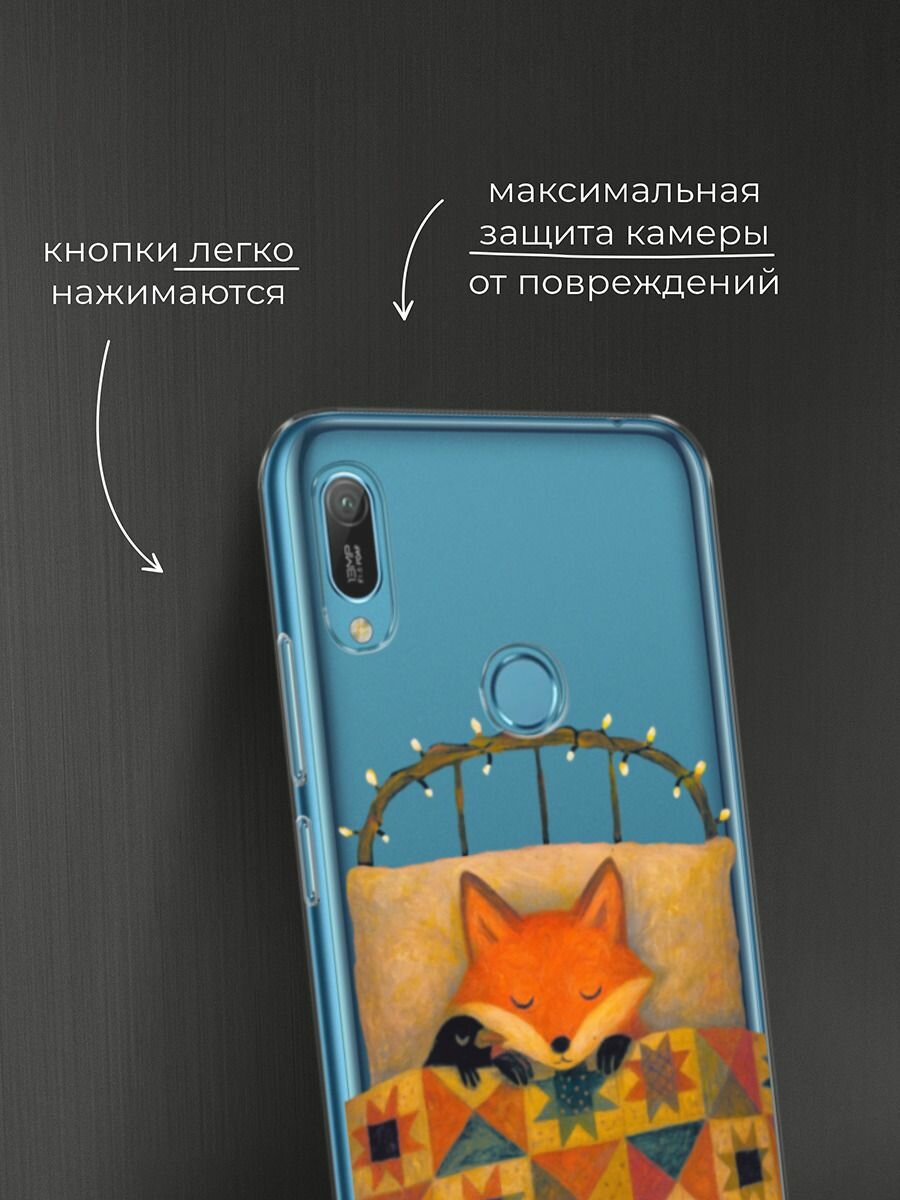 Чехол на Honor 8A/8A Pro/Huawei Y6s/Y6 2019 / Хонор 8А с принтом "Лисичка спит", прозрачный — фото 1