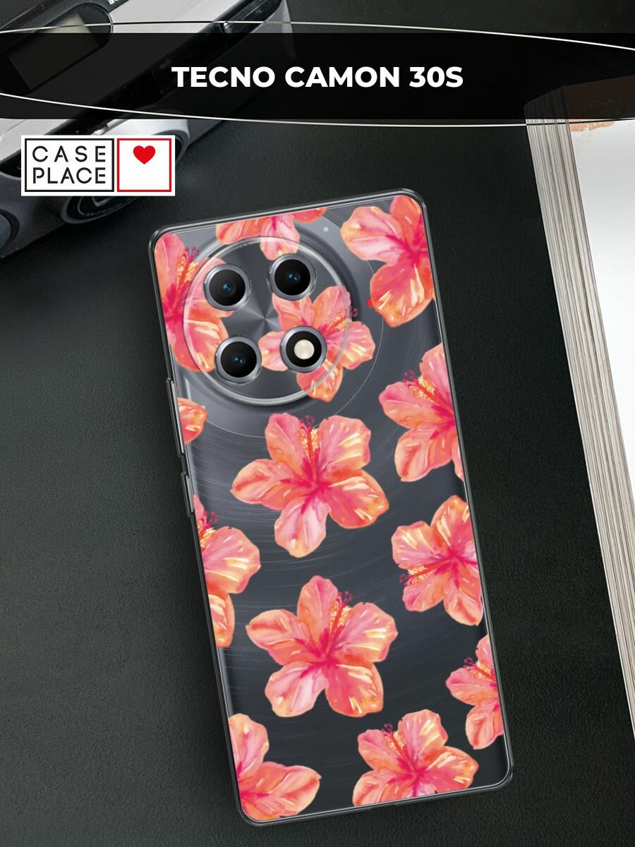 Чехол на Tecno Camon 30S / Текно Камон 30S с принтом "Pink flowers"
