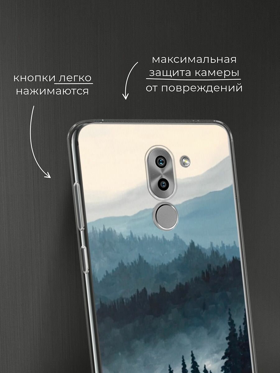 Силиконовый чехол на Honor 6X / Хонор 6Х с принтом "Туманные горы" — фото 1