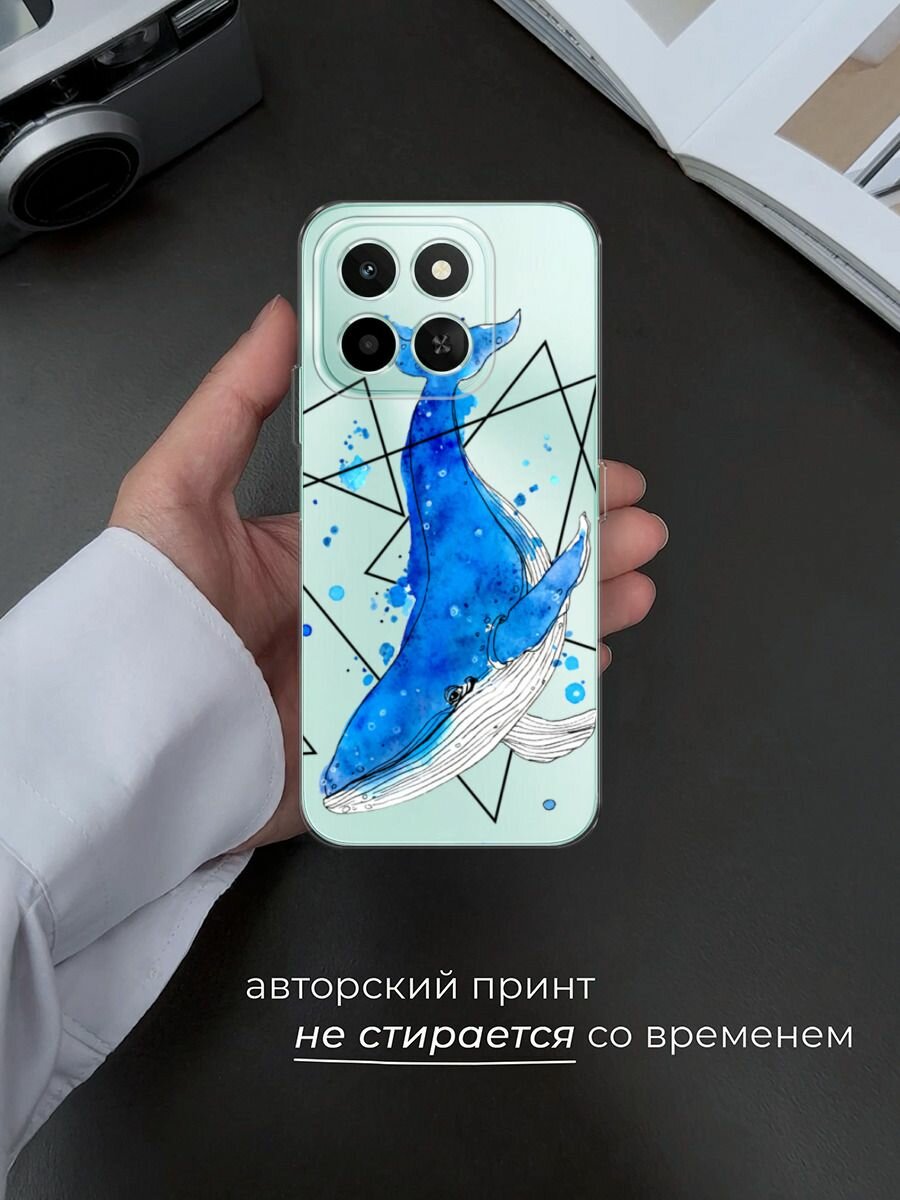 Чехол на Honor X6c / Хонор X6c с принтом "Кит графика", прозрачный — фото 1