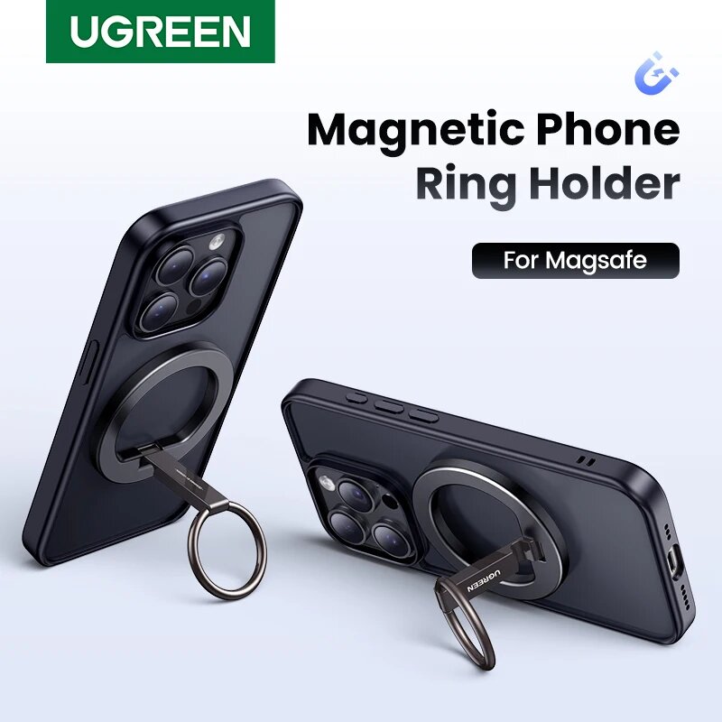 Магнитное кольцо-держатель UGREEN для телефона Magsafe iPhone 15 14 13 Pro Xiaomi Samsung Huawei, алюминиевая подставка для мобильного телефона с вращением на 360 °