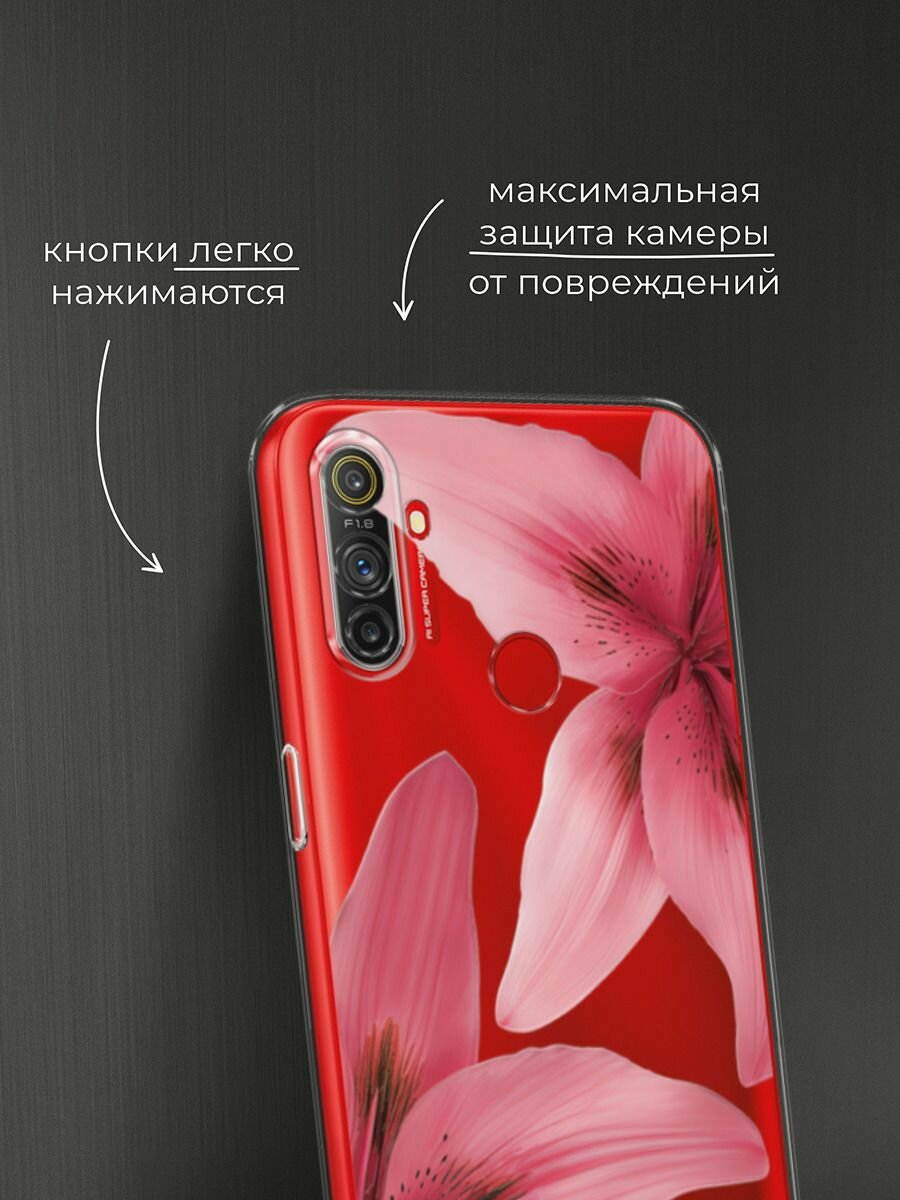 Силиконовый чехол на Realme C3 / Реалми C3 с принтом "Pink flower" — фото 1