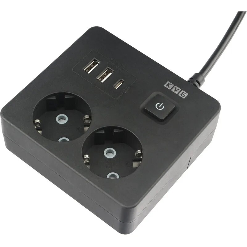 Удлинитель сетевой Power Cube 2 р, 3 USB, 3500 Вт, 16А, 1,9 м, 3х1,0 черный