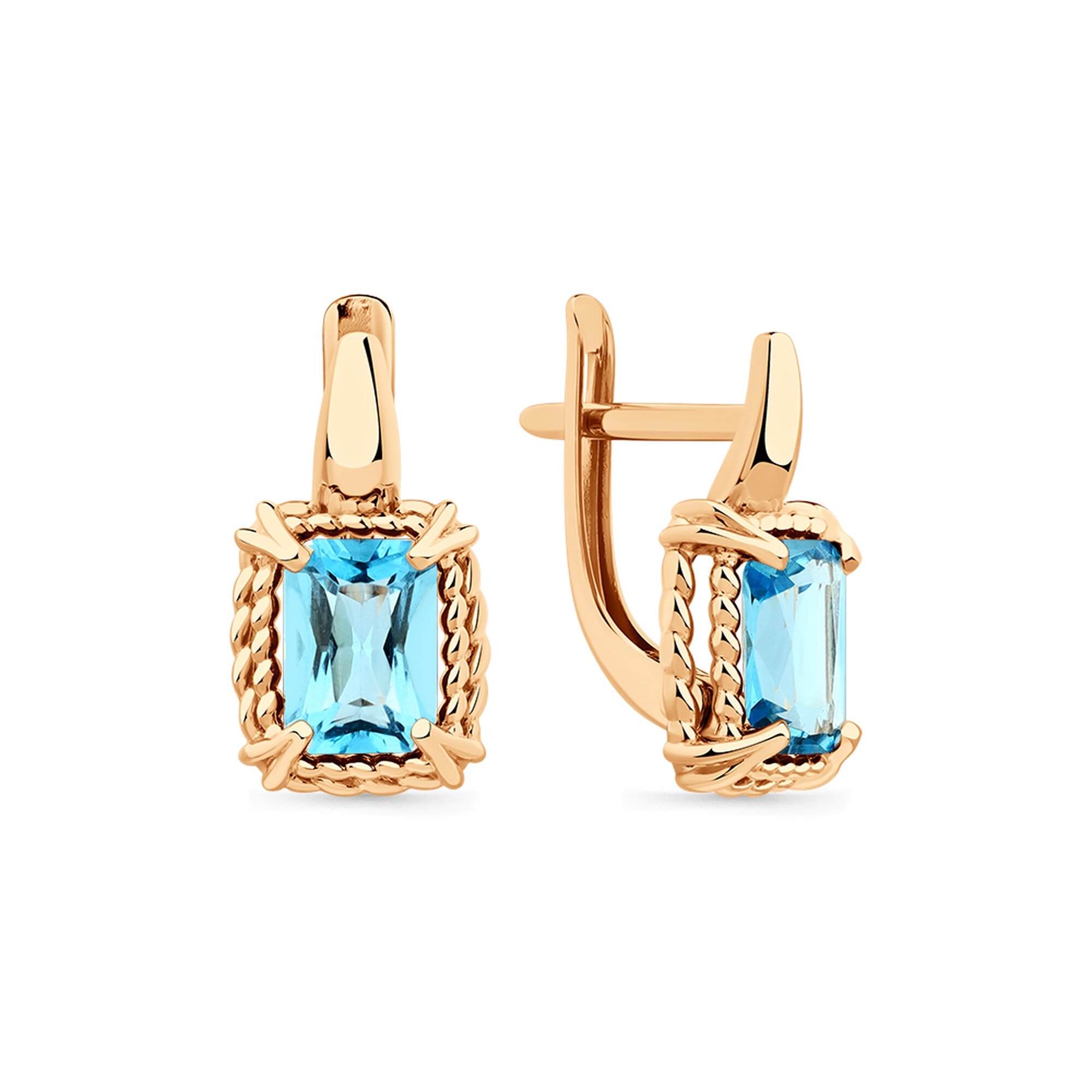 Серьги, красное золото, 585 проба, топаз