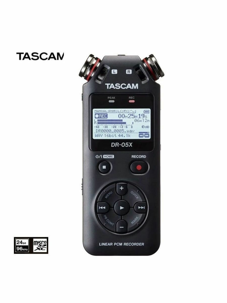 Микрофон универсальный TASCAM Микрофон DR-05x Цифровой рекордер, черно-серый, белый