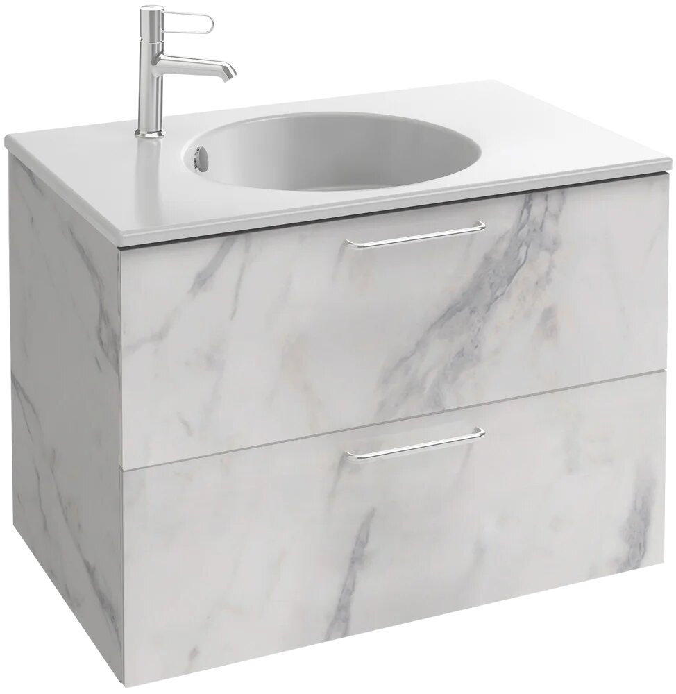 Тумба с раковиной Jacob Delafon Odeon Rive Gauche 80 подвесная, 81 см, серая, матовая, из МДФ, с ящиками, раковина для ванной фаянсовая, прямоугольная, встроенный слив-перелив