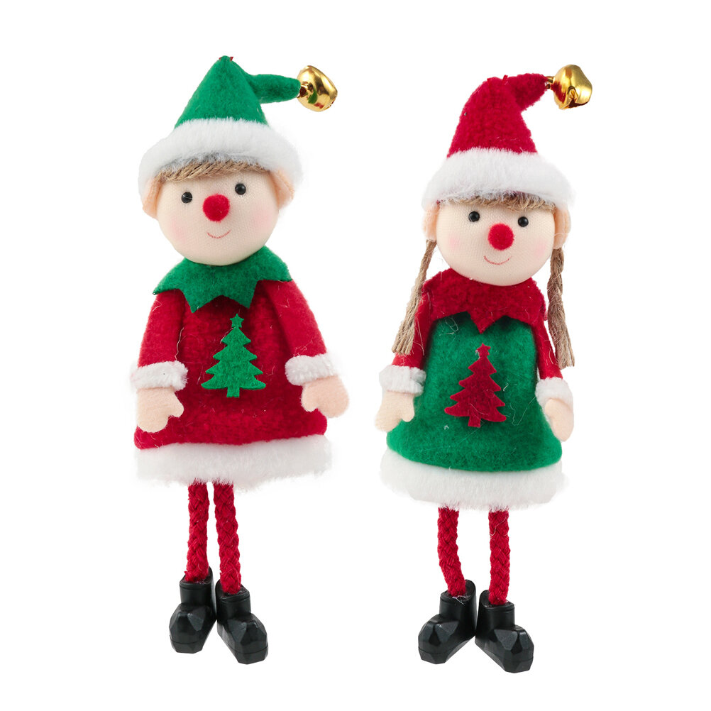 2 Pcs Christmas Elf Plush Dolls Tree Hanging Pendant Xmas Soft Toy Long Legged Elves Decoration