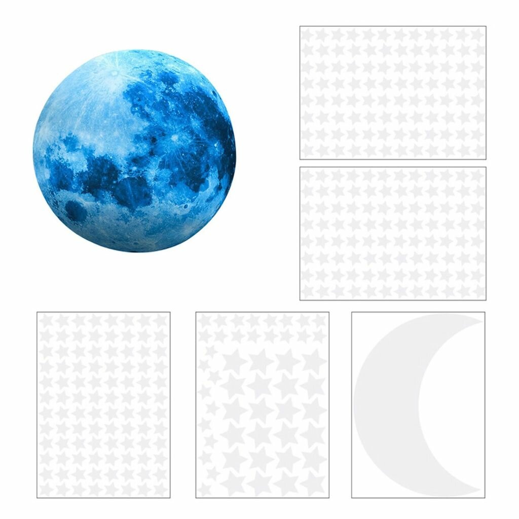 Светящаяся наклейка на стену с лунной звездой-синяя