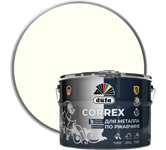 Dufa Грунт-эмаль по ржавчине гладкая Correx 3 в 1 RAL-9010 белый 10 л