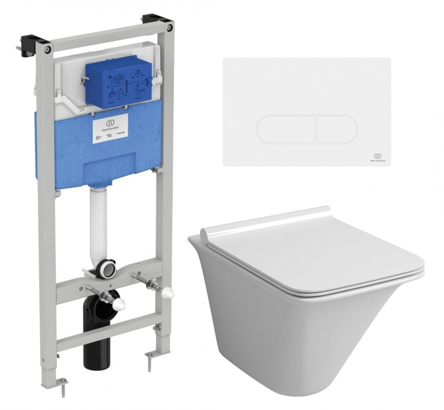 Комплект 3 в 1 инсталляция Ideal Standard + Унитаз подвесной Grossman GR-4413S + кнопка белая