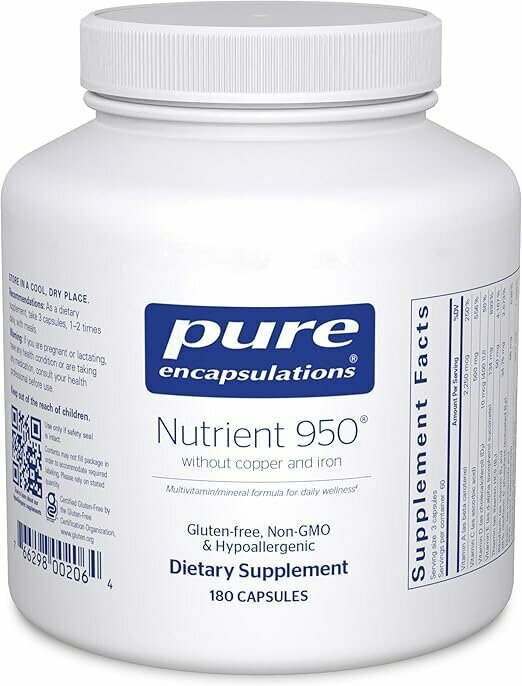 Pure Encapsulations, Nutrient 950, Витамины и минералы, без меди и железа, 180 капсул