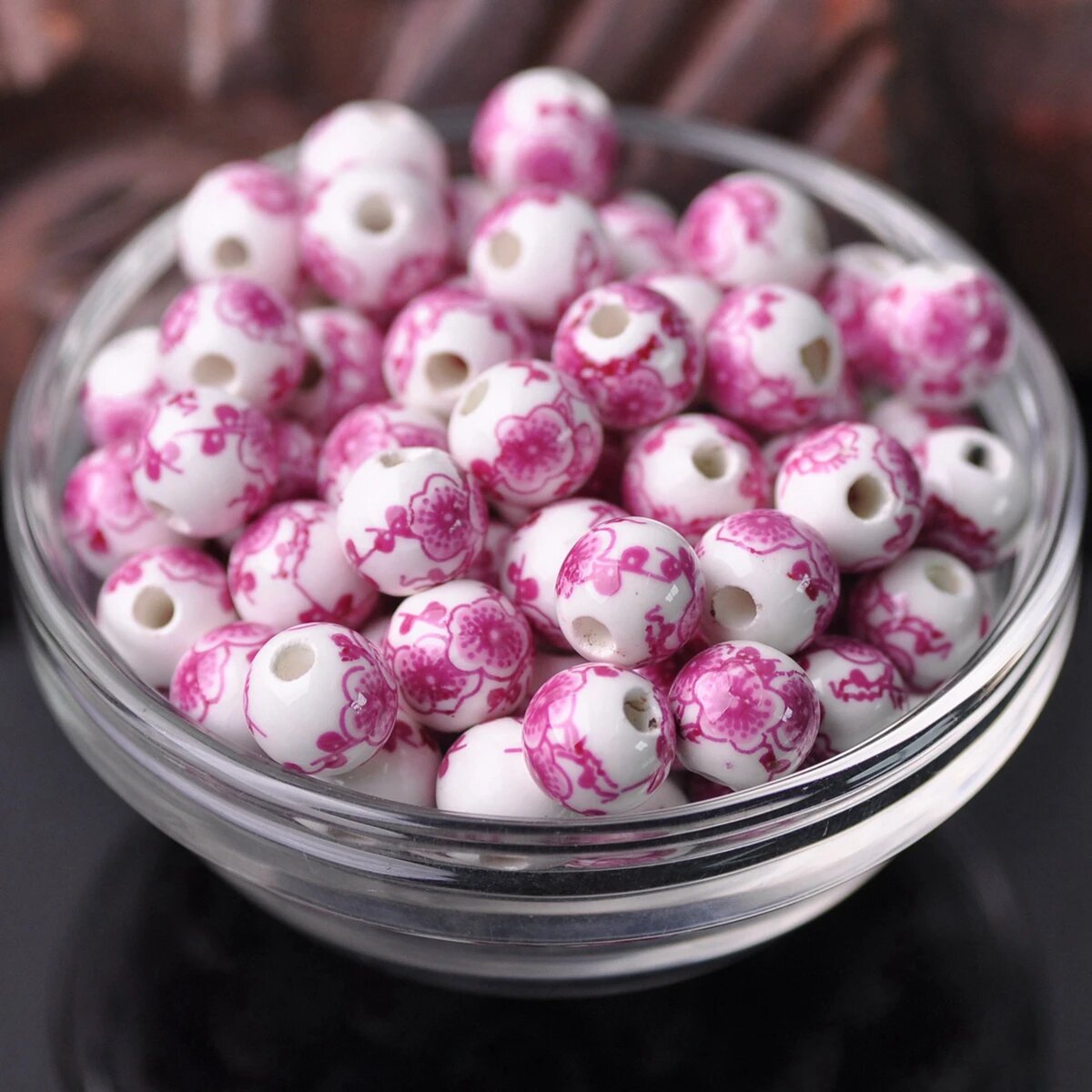 Керамические бусины Weargolsil с цветочным узором 10 шт. Розовый, 10MM-10PCS, 25