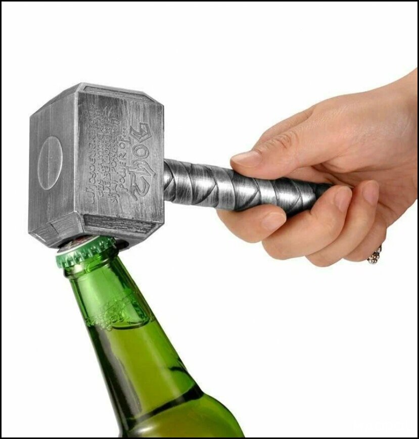 Открывалка для пива в форме молотка Тор, нержавеющая сталь, серебристая, 1 шт.