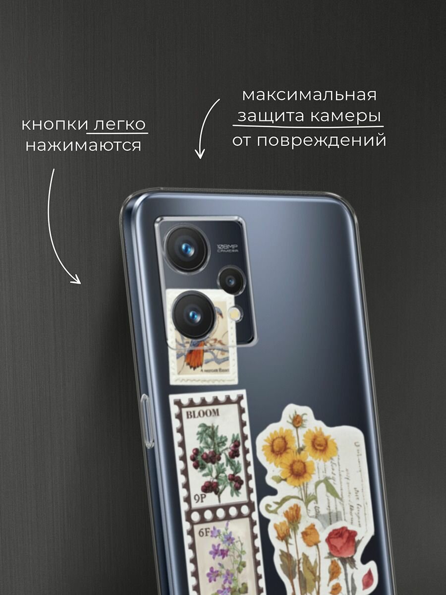 Чехол на Realme 9 4G/9 Pro Plus / Реалми 9 4G/9 Pro Plus с принтом Марки с цветами — фото 1