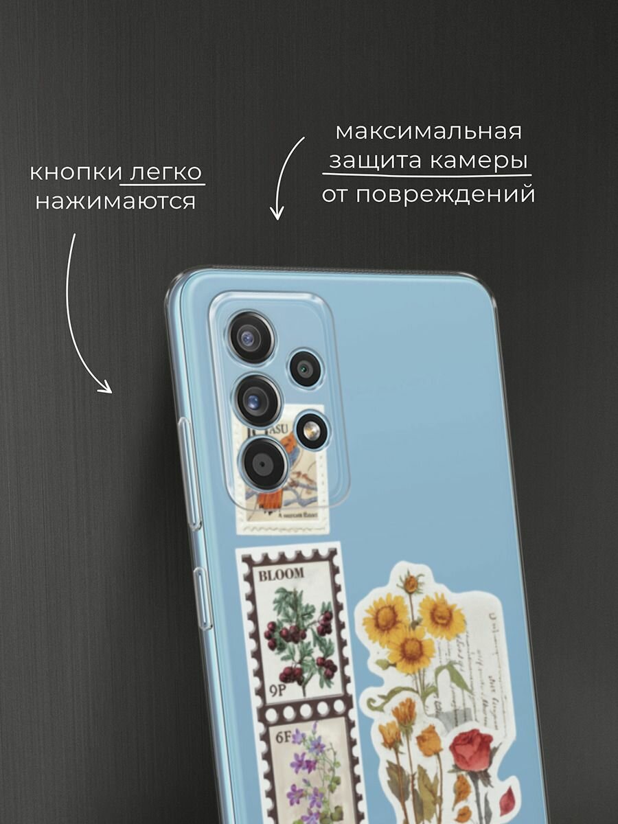Силиконовый чехол на Samsung Galaxy A52/A52s / Самсунг Галакси А52/A52s с принтом Марки с цветами — фото 1