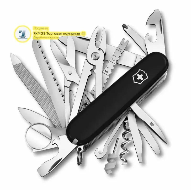 91mm Victorinox SwissChamp SAK 1.6795.3 Функции инструмент для туризма, чёрный(33 функций)