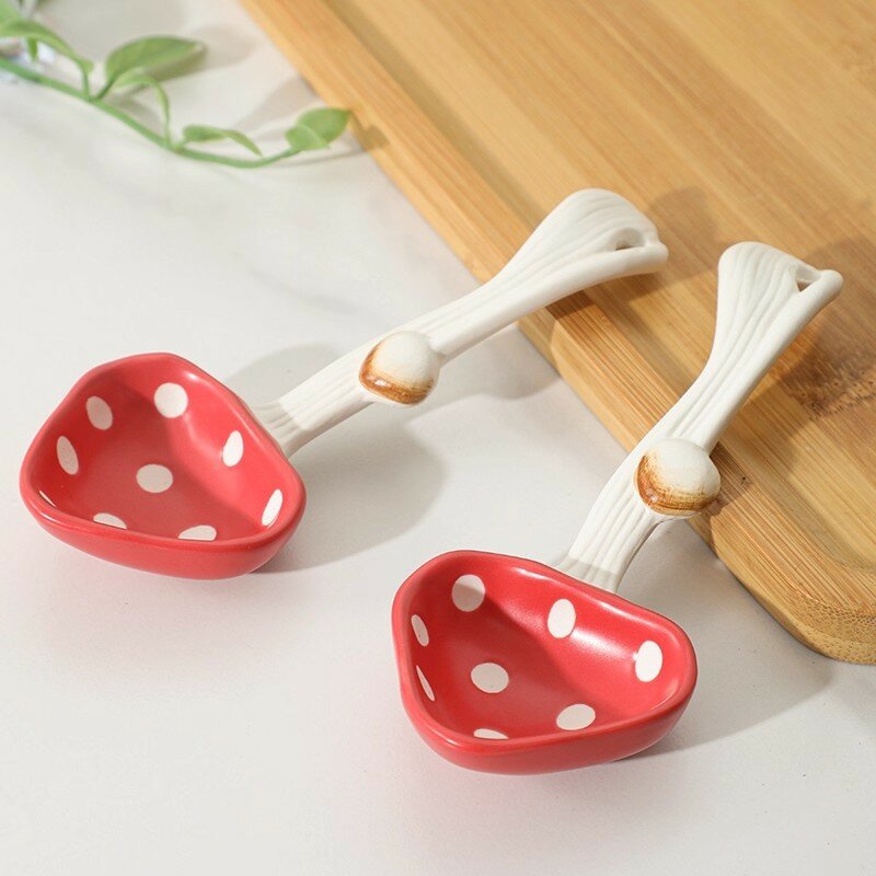 Милая грибная керамическая ложка, десертная ложка для посуды, креативная высококачественная бытовая ложка13,5 см