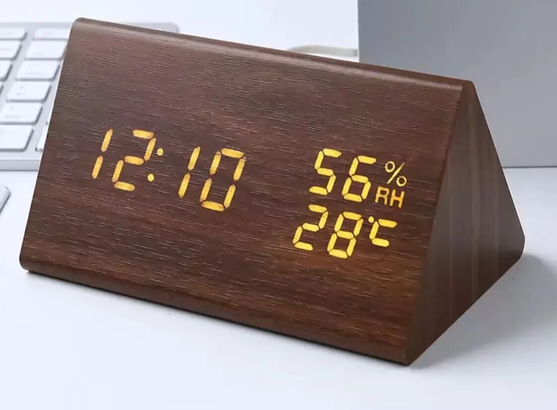 Деревянный будильник с цифровым дисплеем Коричневый, Brown wood
