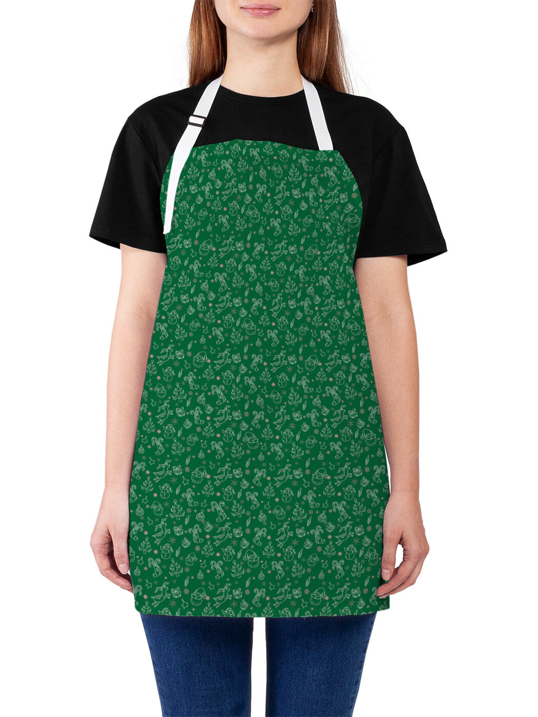 Фартук для кухни тканевый "Зеленое веселье" / водоотталкивающий, универсальный размер , JoyArty, серия Новый год