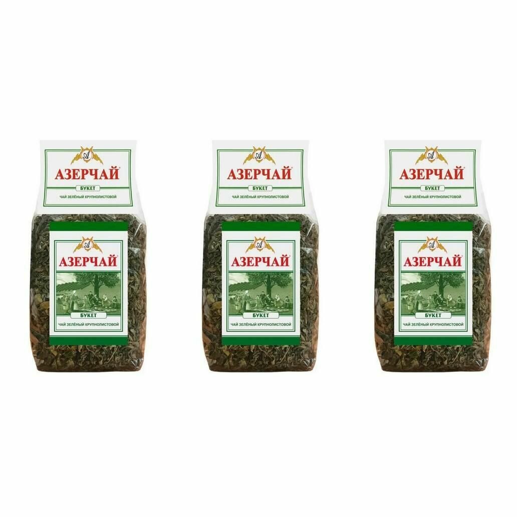 Азерчай Зеленый чай Букет, крупнолистовой, 100 г, 3 шт